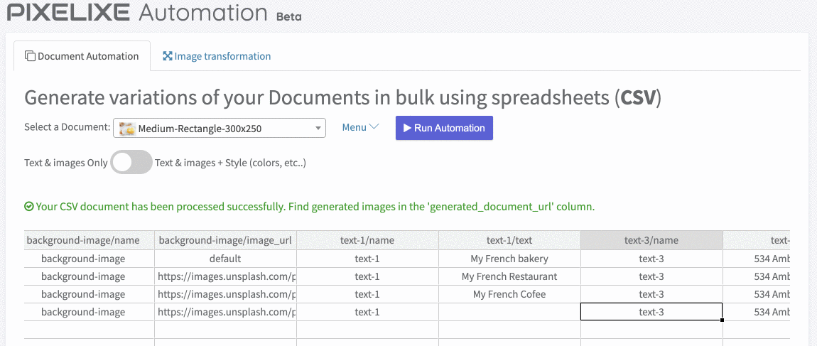 PIXELIXE - Generate images from spreadsheet
